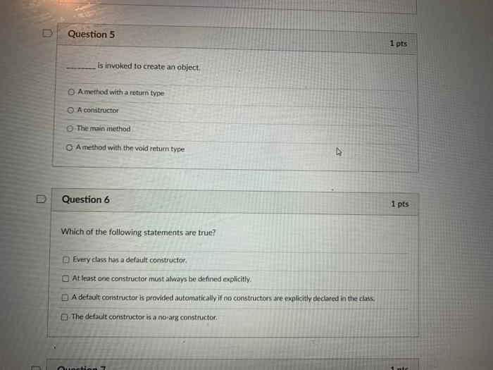 Solved Question 5 1 pts is invoked to create an object. A | Chegg.com