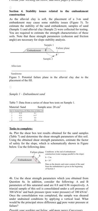 Solved Section 4. Stability issues related to the embankment | Chegg.com