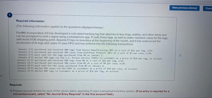 Solved View previous attempt Chec Required information The | Chegg.com