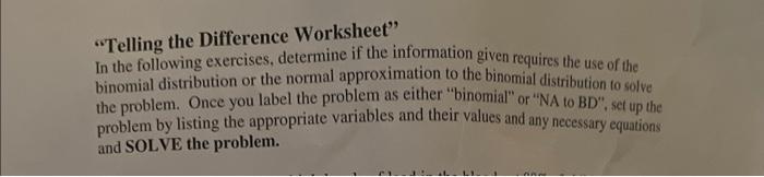 Solved 'Telling the Difference Worksheet"' In the following | Chegg.com