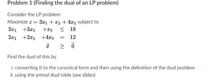 Solved Problem 1 (Finding the dual of an LP problem) | Chegg.com