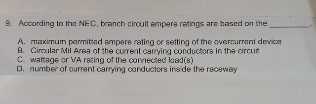Solved According to the NEC, branch circuit ampere ratings | Chegg.com