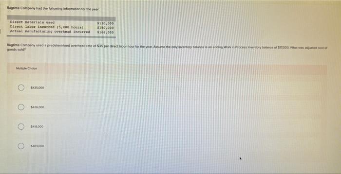 Solved Ragtime Corrpaty had the following information fos | Chegg.com