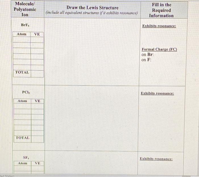 Solved Molecule/ Polyatomic Ion Draw the Lewis Structure | Chegg.com