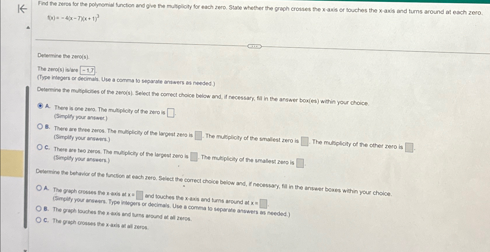 Solved Find the zeros for the polynomial function and give | Chegg.com