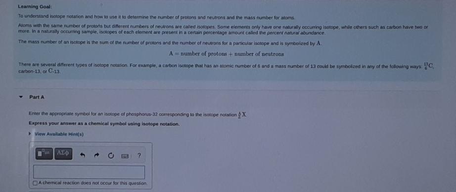 Solved Learning Goal: To understand isotope notation and how | Chegg.com