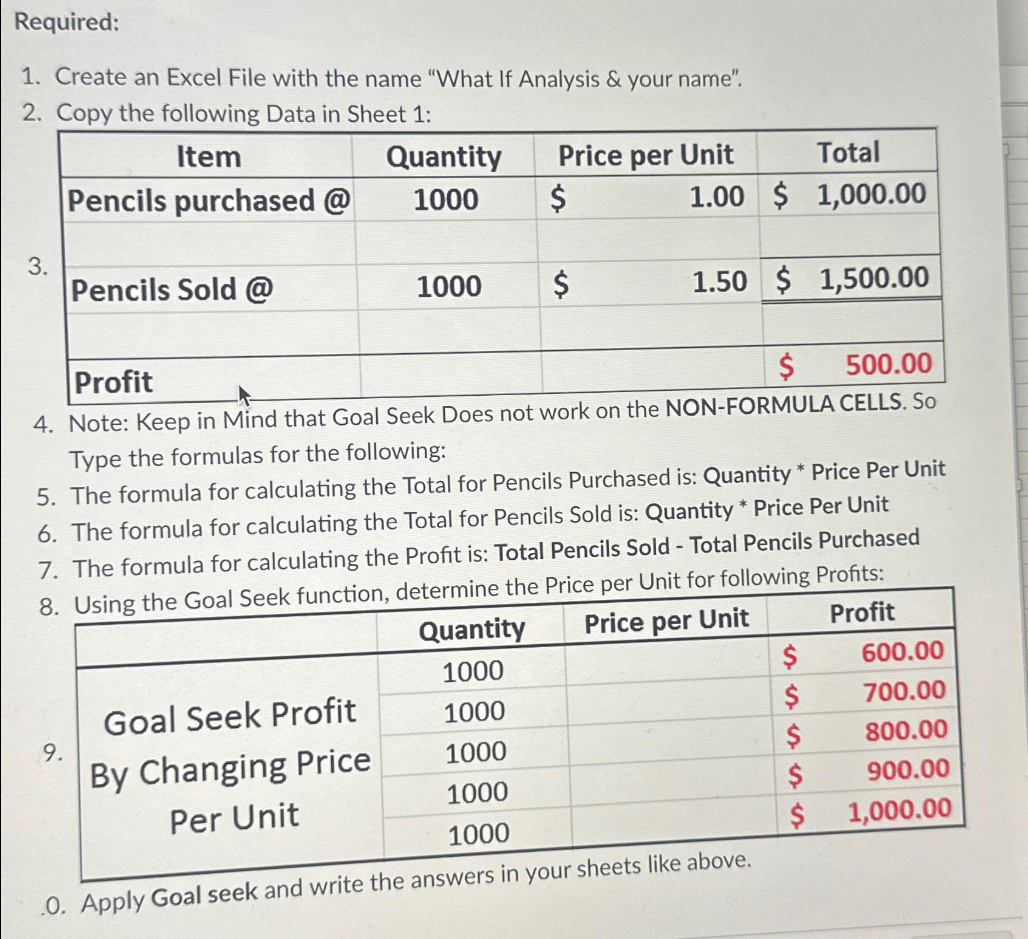 Solved Required:Create an Excel File with the name "What If | Chegg.com