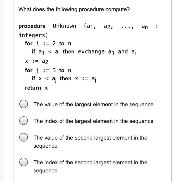 Solved What does the following procedure compute? an : | Chegg.com
