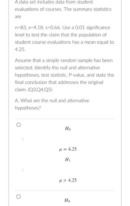 Solved A data set includes data from student evaluations of | Chegg.com