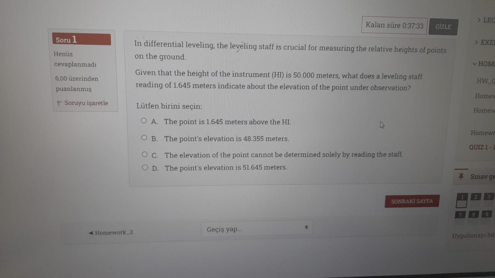 Solved In differential leveling, the leveling staff is | Chegg.com