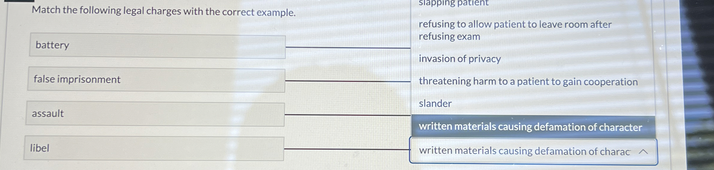 Solved Match the following legal charges with the correct | Chegg.com