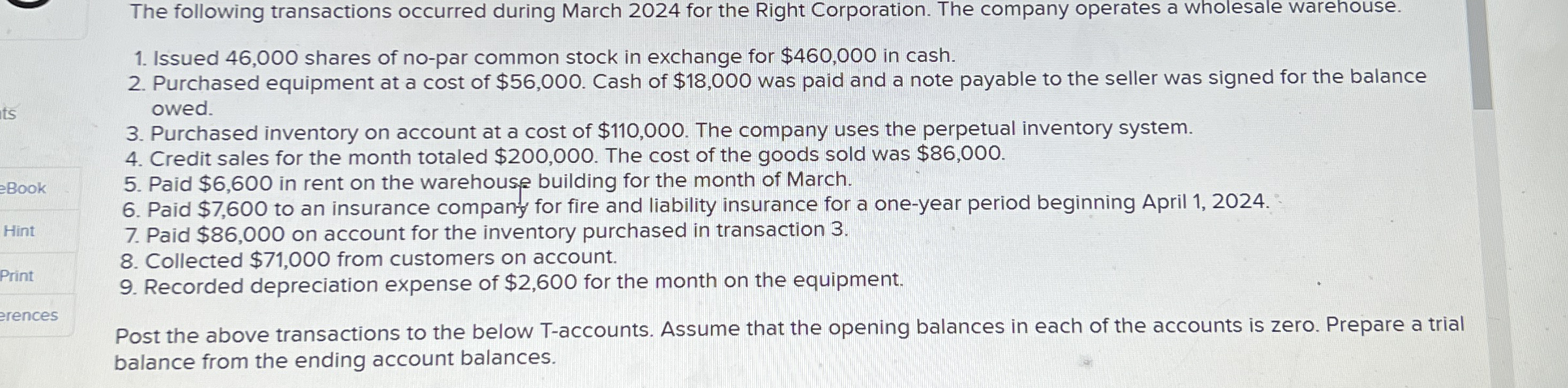 Solved The following transactions occurred during March 2024 | Chegg.com