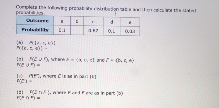 Solved Complete the following probability distribution table | Chegg.com