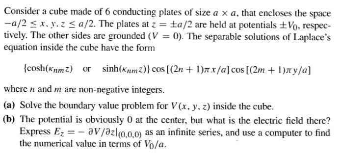 Solved Consider a cube made of 6 conducting plates of size | Chegg.com