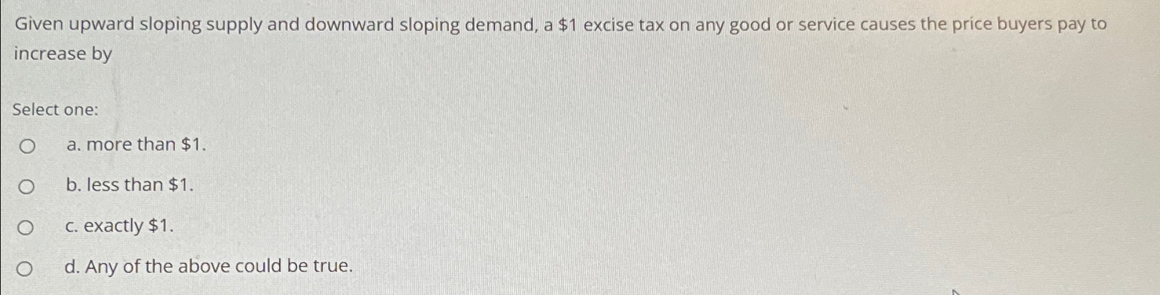 Solved Given upward sloping supply and downward sloping | Chegg.com