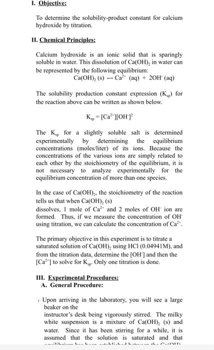 Solved 1. Objective: To determine the solubility-product | Chegg.com