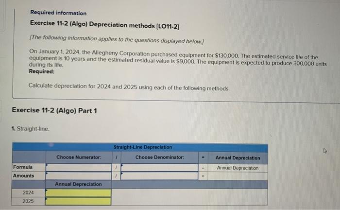 Solved Required information Exercise 11-2 (Algo) | Chegg.com