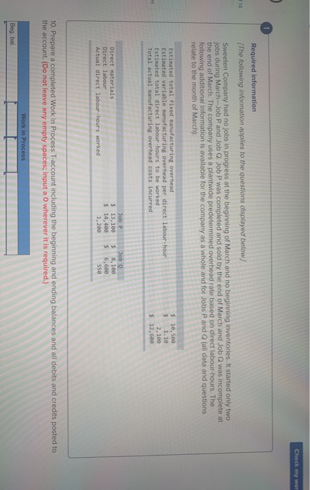 Solved Check my wor Required information The following | Chegg.com Solved Check my wor Required information The following | Chegg.com