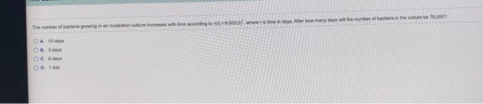 Solved The number of bacteria growing an obation culture in | Chegg.com