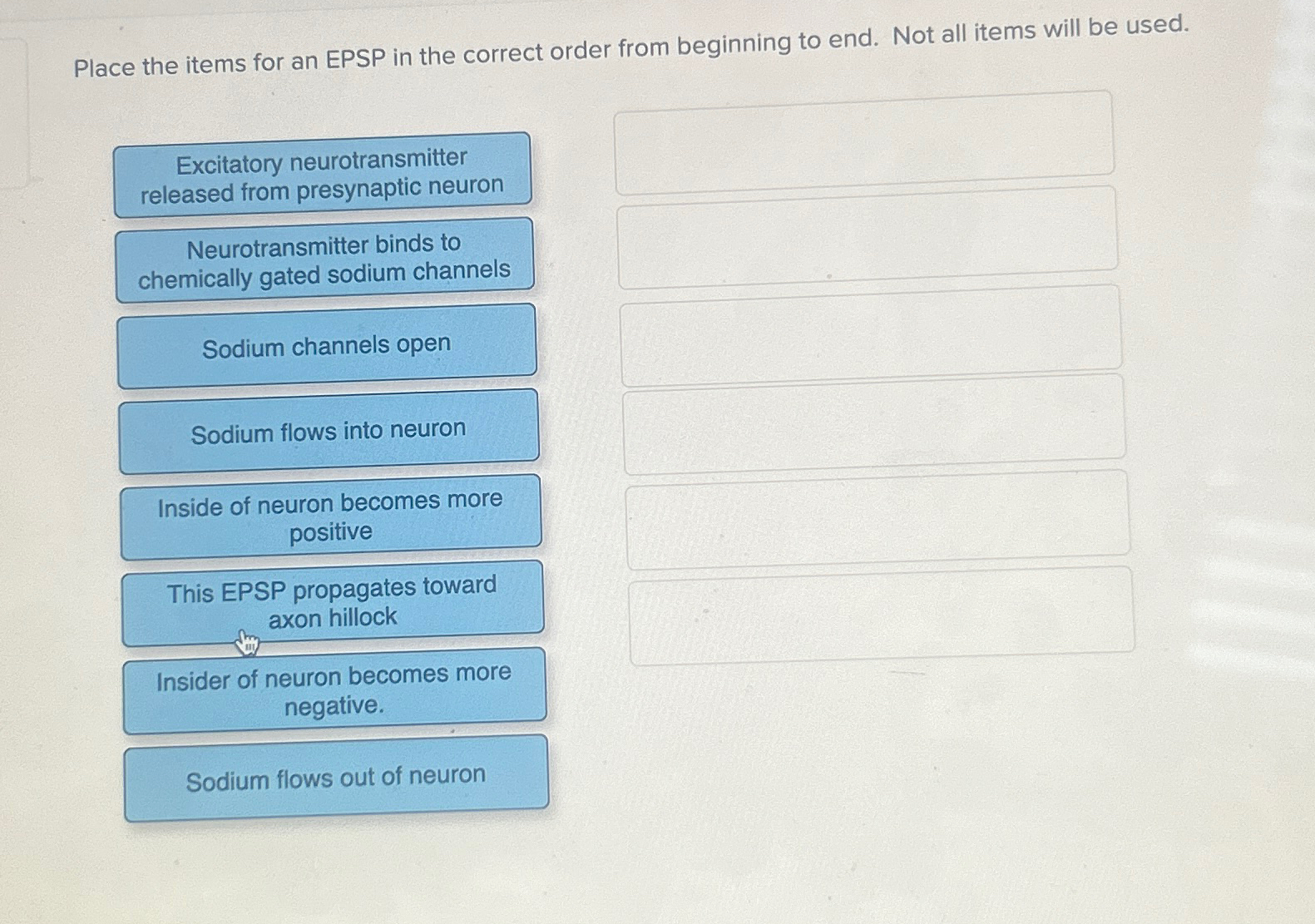 Solved Place the items for an EPSP in the correct order from | Chegg.com