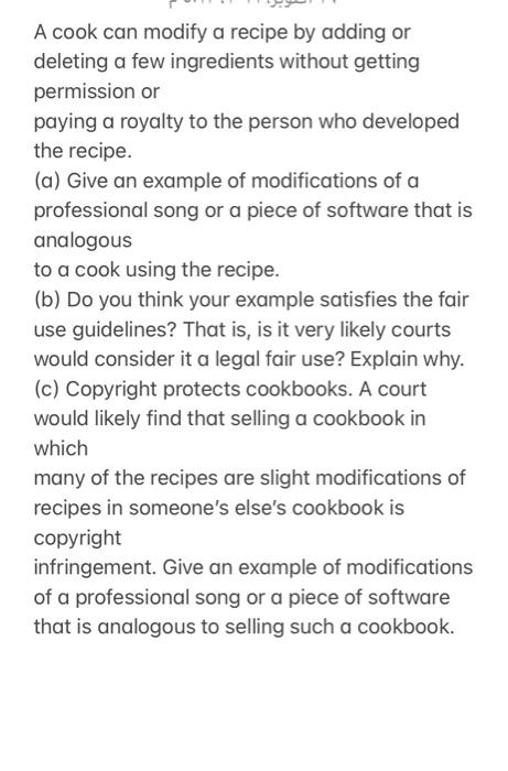 Solved A cook can modify a recipe by adding or deleting a | Chegg.com