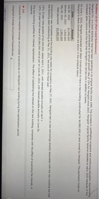 Solved Problem 10-07 (Part Level Submission) Marigold Inc. | Chegg.com