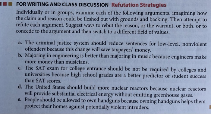 FOR WRITING AND CLASS DISCUSSION Refutation | Chegg.com