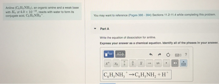 Solved Aniline (CH3NH2), an organic amine and a weak base | Chegg.com