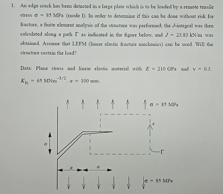 Solved An edge crack has been detected in a large plate | Chegg.com