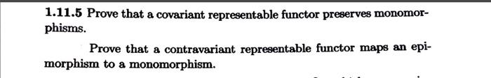 Solved 1.11.5 Prove that a covariant representable functor | Chegg.com