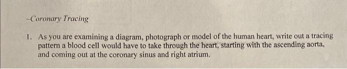 Solved Coronary Tracing 1. As you are examining a diagram, | Chegg.com