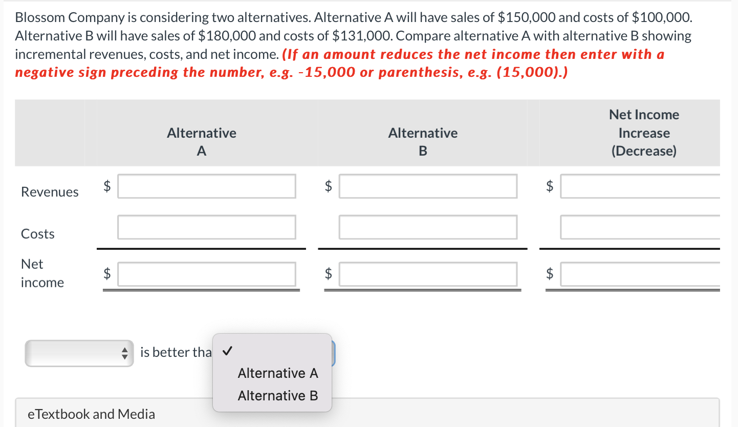 Solved Blossom Company is considering two alternatives. | Chegg.com