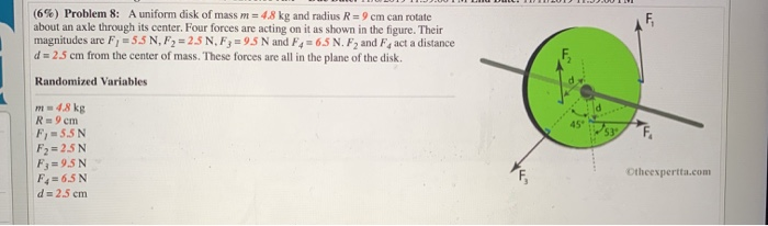 Solved (65) Problem 8: A uniform disk of mass m = 48 kg and | Chegg.com