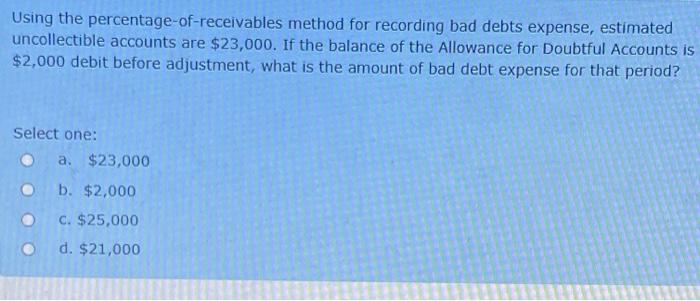 Solved Using the percentage-of-receivables method for | Chegg.com