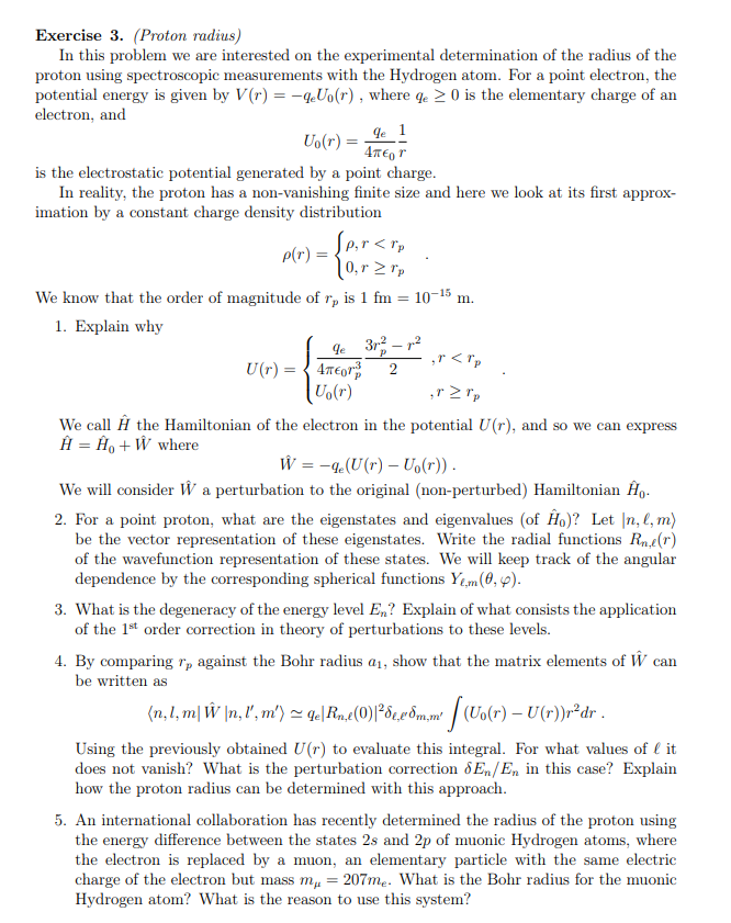 Exercise 3. (Proton radius)In this problem we are | Chegg.com