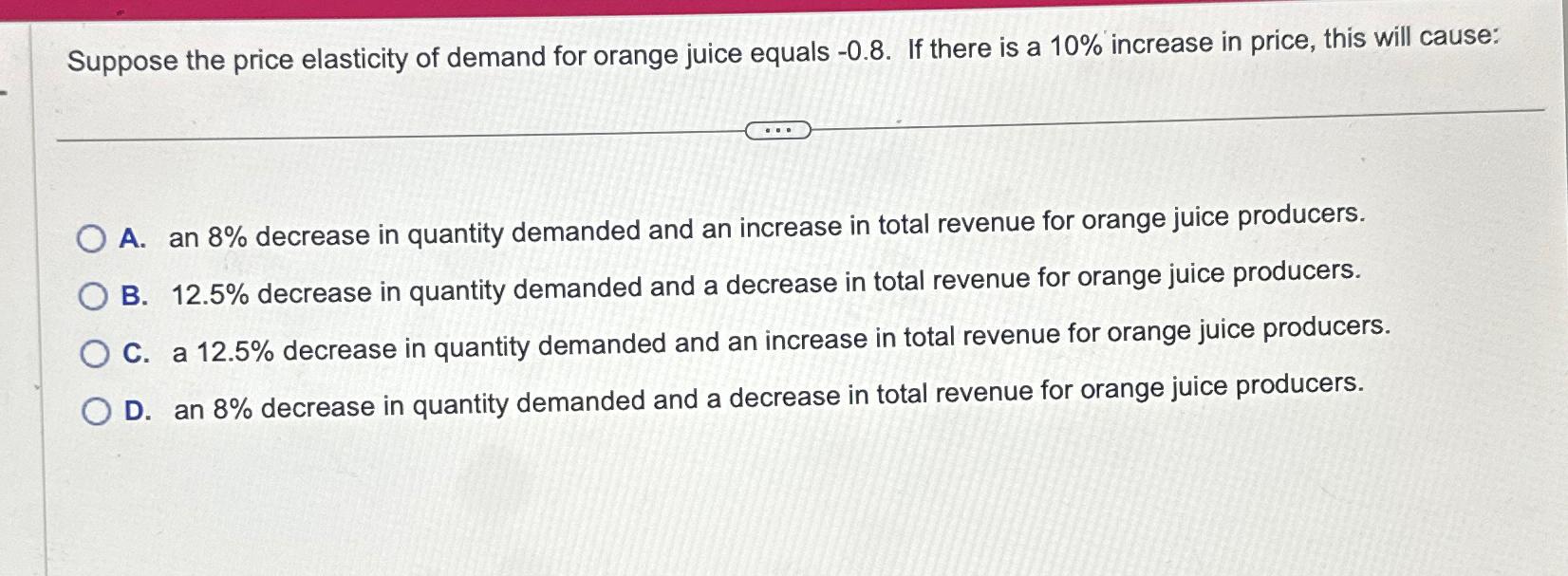 Solved Suppose the price elasticity of demand for orange | Chegg.com