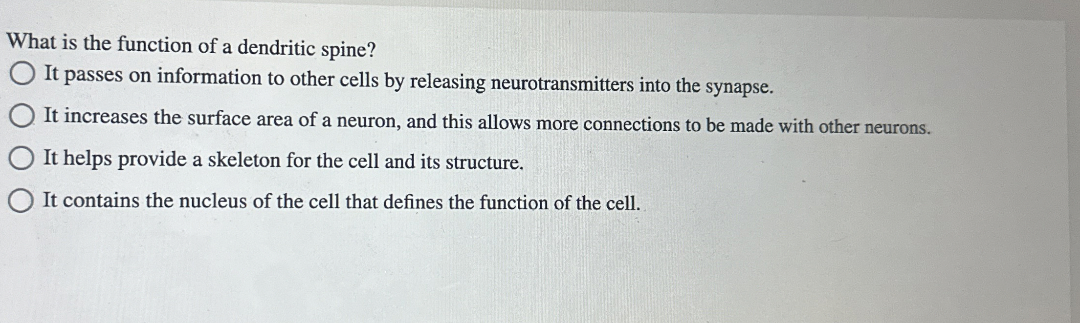 Solved What is the function of a dendritic spine?It passes | Chegg.com