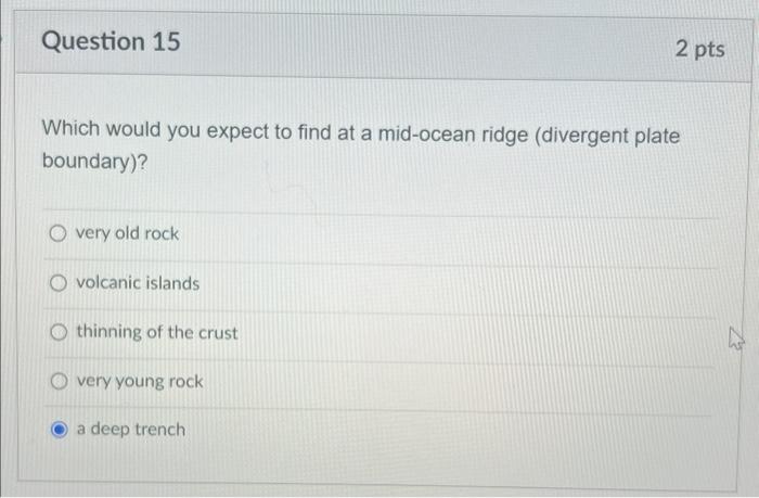Solved Which would you expect to find at a mid-ocean ridge | Chegg.com