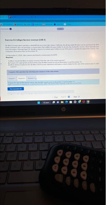 Execcise 6-2 (Alge) Service revenue fto6-3) Recilied: | Chegg.com
