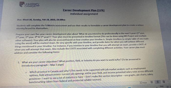 Solved Career Development Plan (15\%) individual assignment | Chegg.com