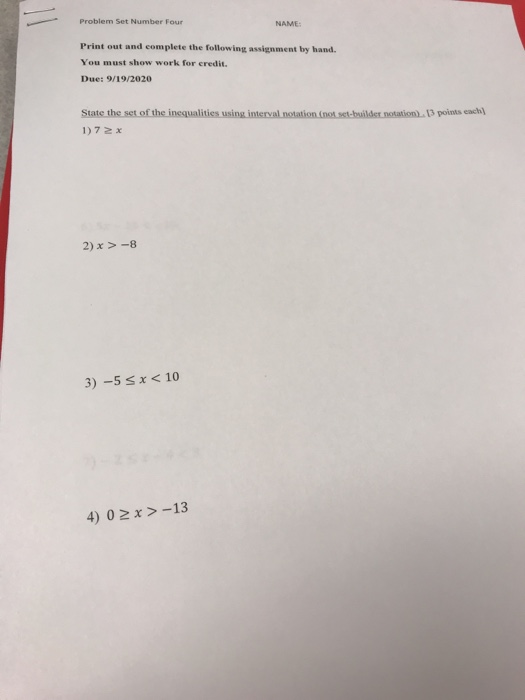 Solved Problem Set Number Four NAME: Print out and complete | Chegg.com