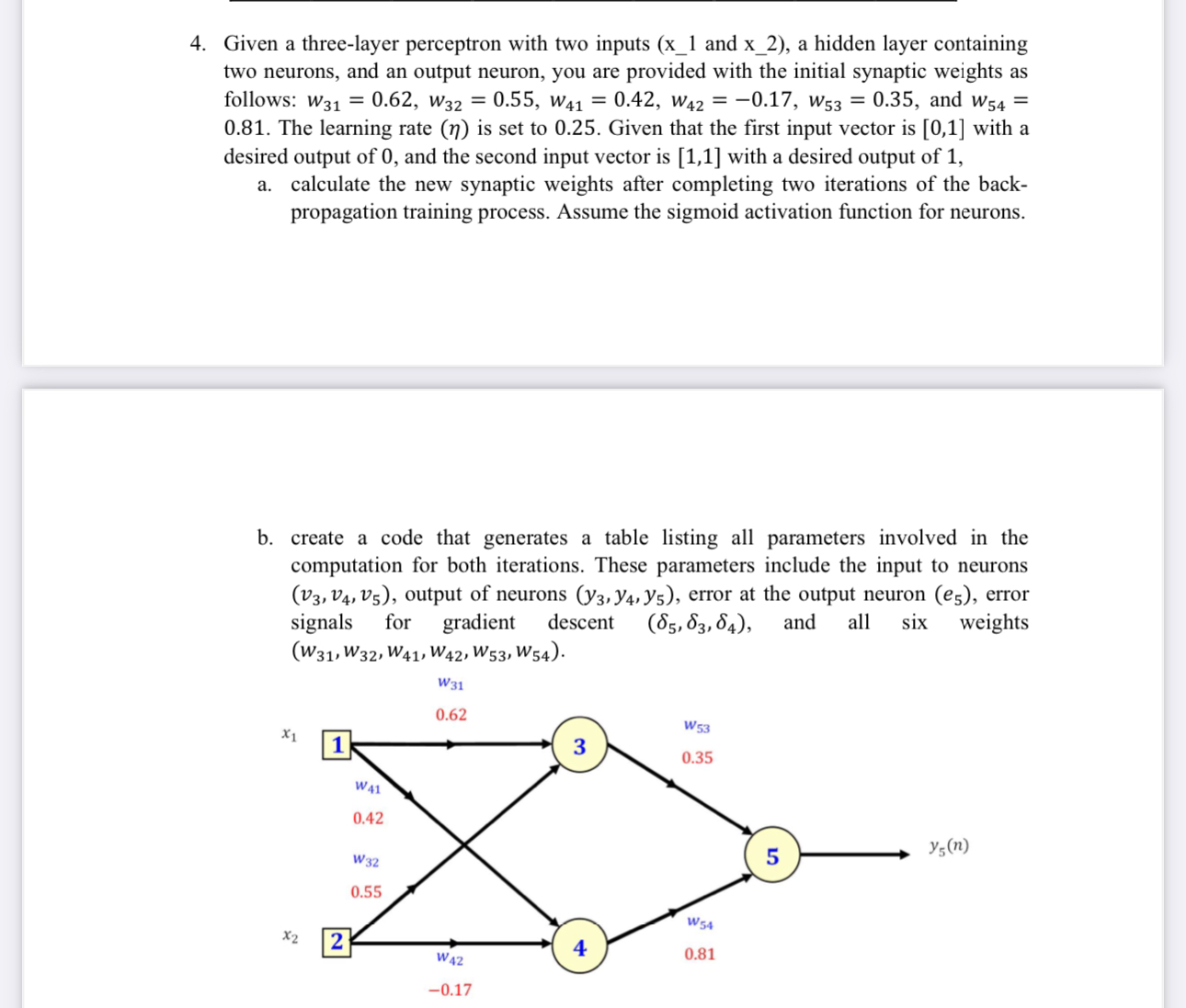 Solved Given a three-layer perceptron with two inputs (x_1 | Chegg.com