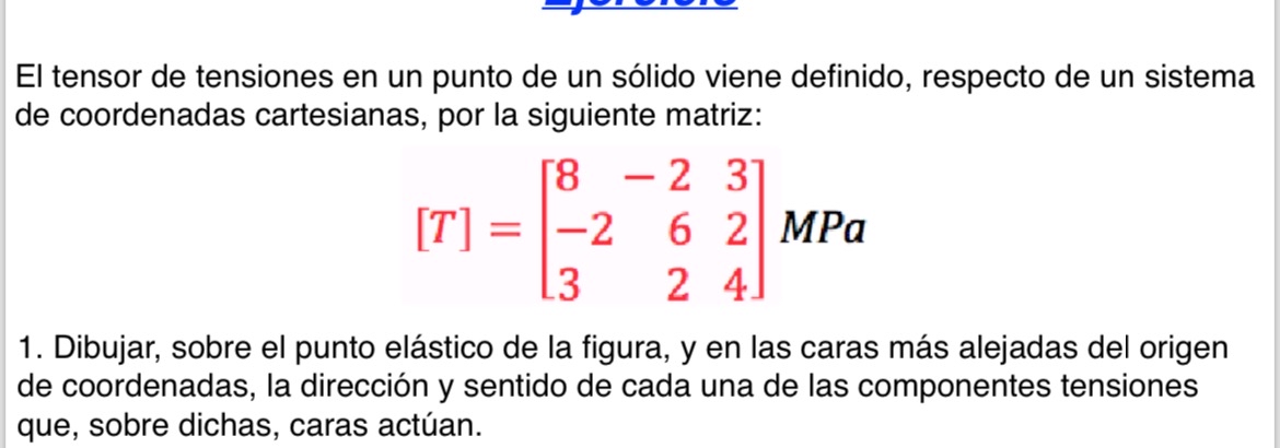 El tensor de tensiones en un punto de un sólido viene | Chegg.com