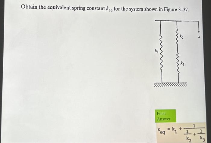 Solved Obtain the equivalent spring constant keq for the | Chegg.com