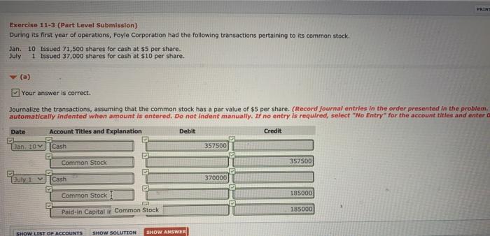 Solved PRINT Exercise 11-3 (Part Level Submission) During | Chegg.com
