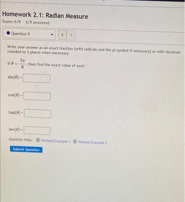 Solved Write your answer as an exact fraction (with radicals | Chegg.com