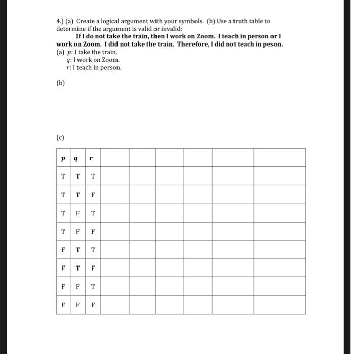 Solved 4.) (a) Create a logical argument with your symbols. | Chegg.com