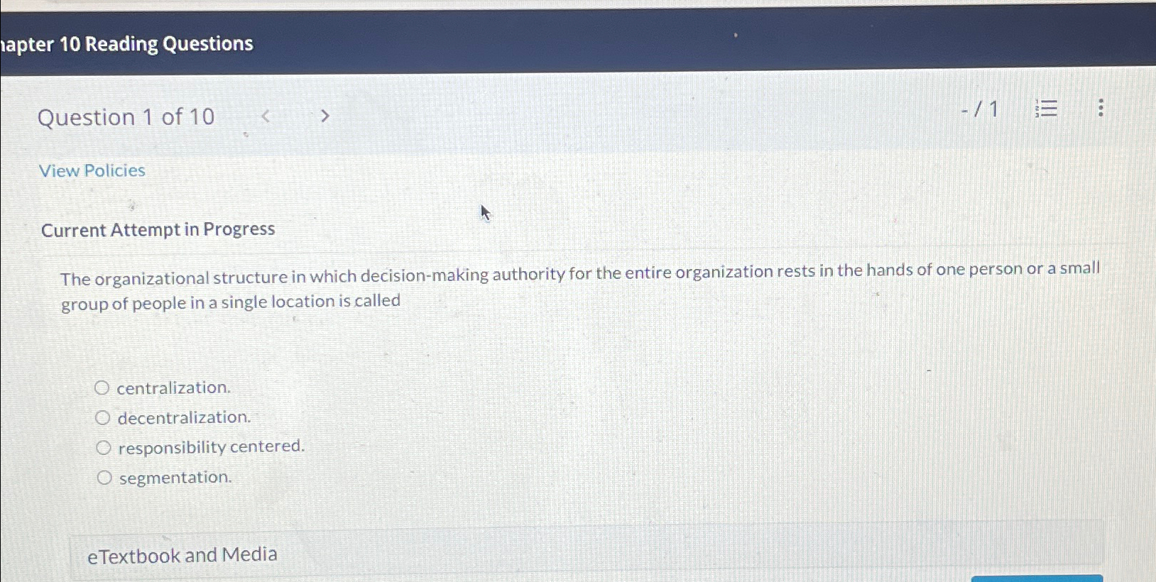 Solved lapter 10 ﻿Reading QuestionsQuestion 1 ﻿of 10-1View | Chegg.com