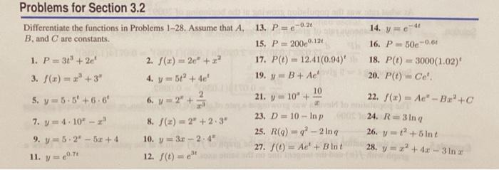 Solved Differentiate the functions in Problems 1-28. Assume | Chegg.com