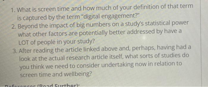 Solved 1. What is screen time and how much of your | Chegg.com